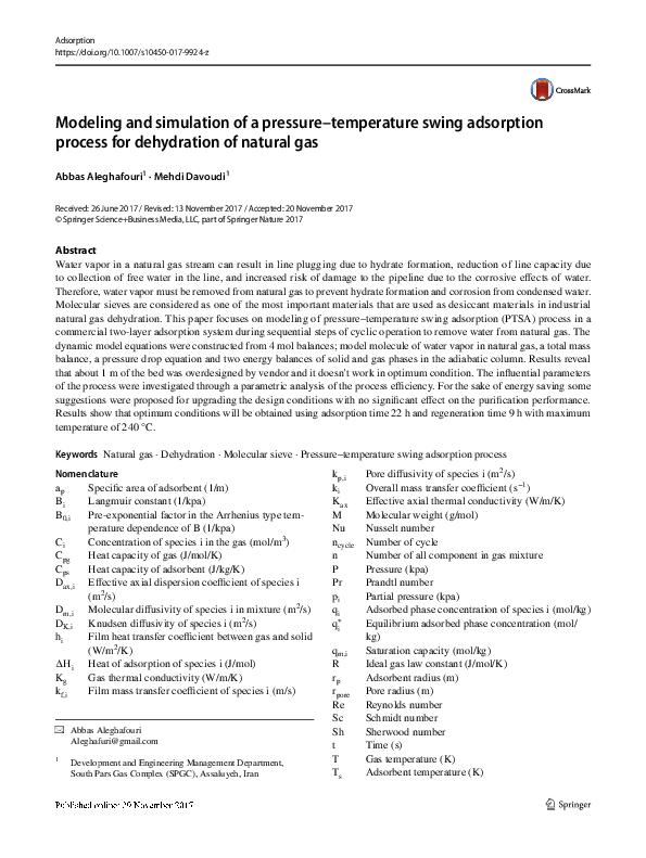 (PDF) Modeling and simulation of a pressure–temperature swing ...