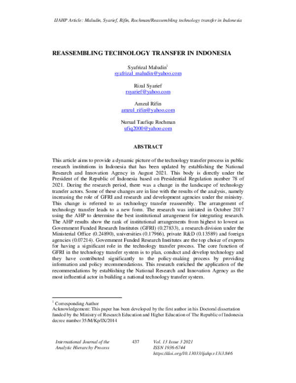 (PDF) Reassembling Technology Transfer in Indonesia