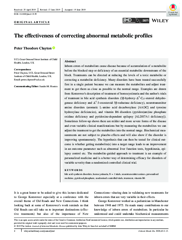 (PDF) The effectiveness of correcting abnormal metabolic profiles