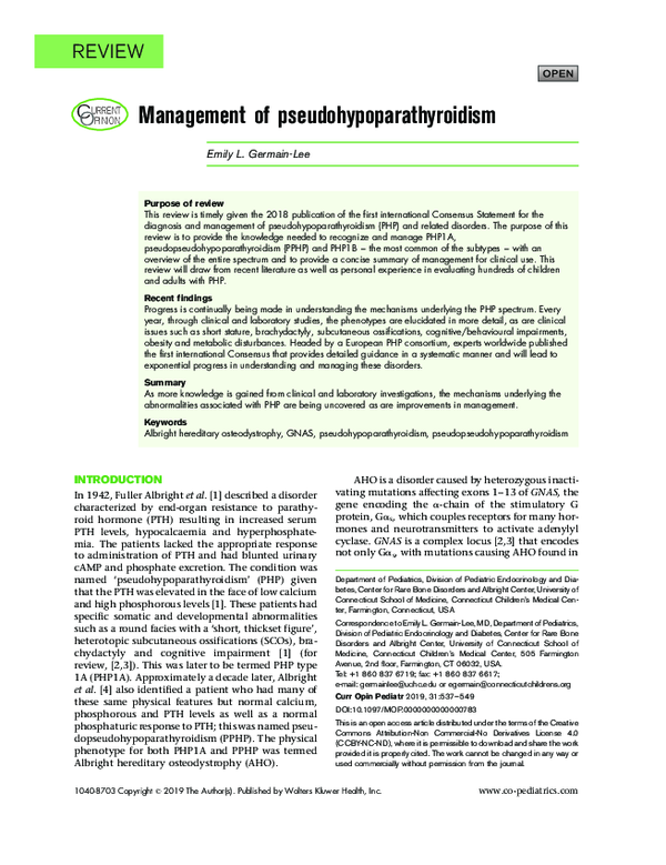 (PDF) Management of pseudohypoparathyroidism