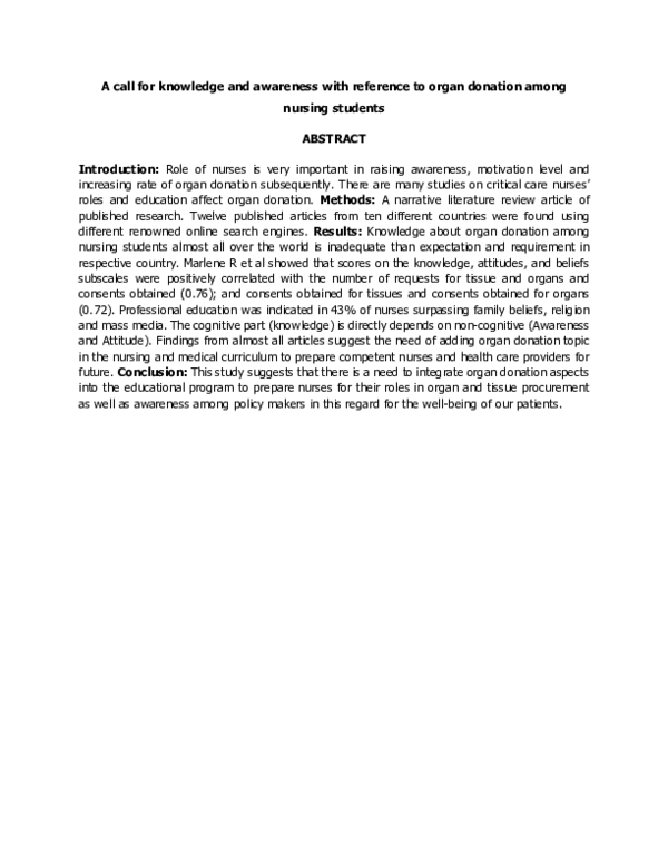 (PDF) A call for knowledge and awareness with reference to organ ...