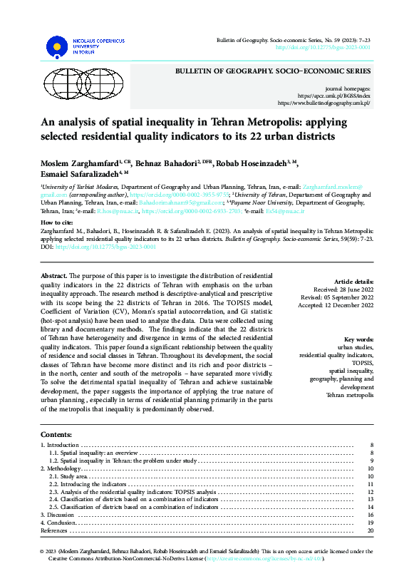 (PDF) Analysis of the spatial inequality in residential quality indicators: the 22 urban regions ...