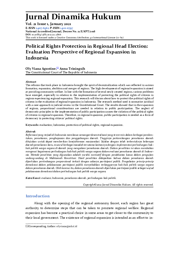 (PDF) Political Rights Protection in Regional Election: Evaluation ...
