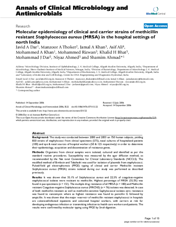 (PDF) Molecular epidemiology of clinical and carrier strains of methicillin resistant ...