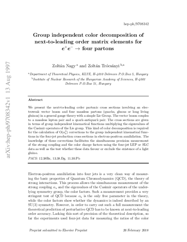 (PDF) Group independent color decomposition of next-to-leading order ...