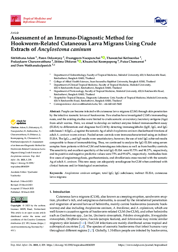 (PDF) Immuno-Diagnostic Method for Hookworm CLM Using A. caninum