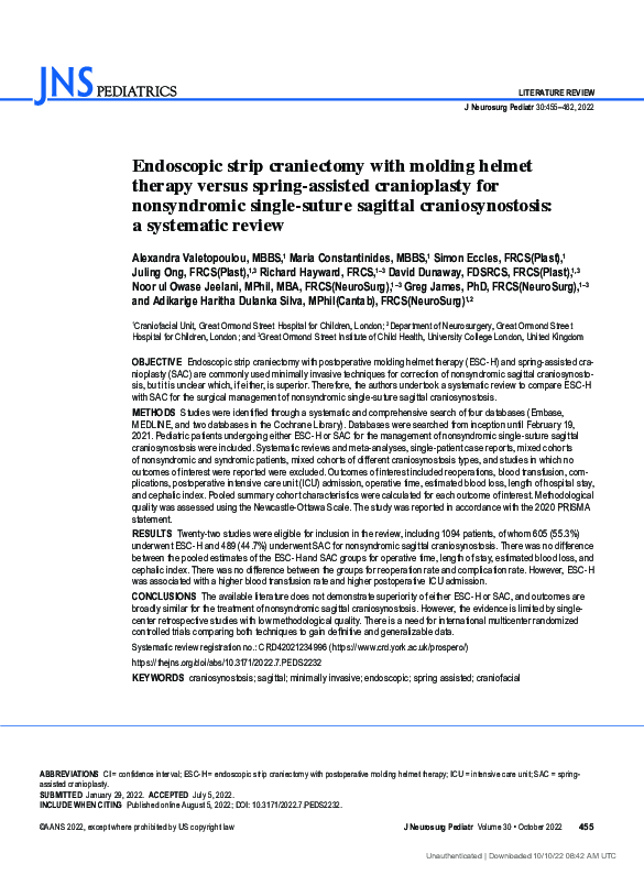 (PDF) Endoscopic strip craniectomy with molding helmet therapy versus ...