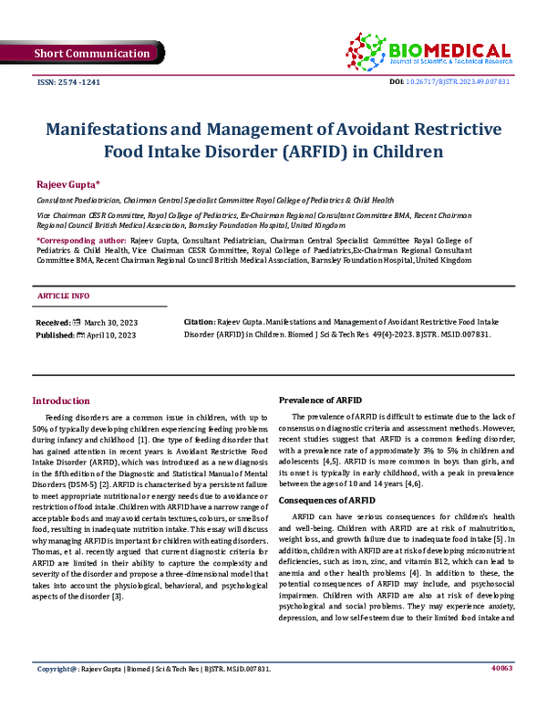 (PDF) Manifestations and Management of Avoidant Restrictive Food Intake ...