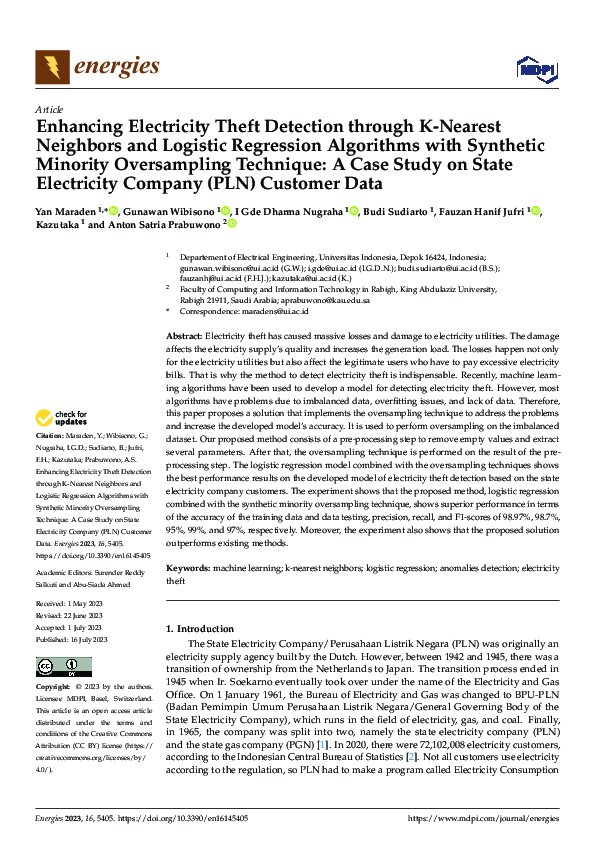 (PDF) Enhancing Electricity Theft Detection through K-Nearest Neighbors and Logistic Regression ...