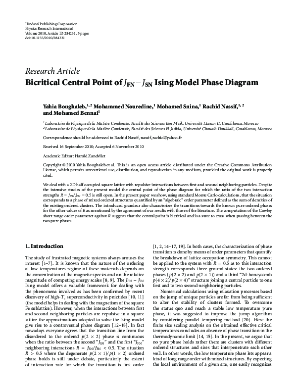 (PDF) Bicritical Central Point of Ising Model Phase Diagram