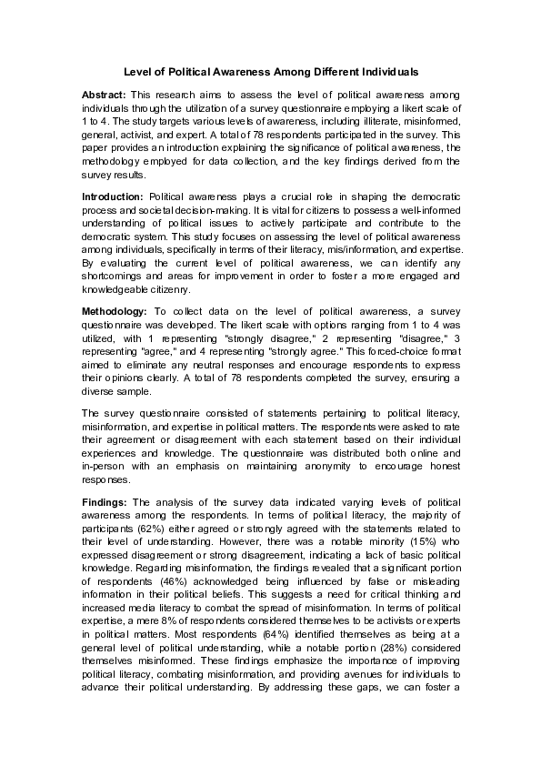 (PDF) Level of Political Awareness Among Different Individuals