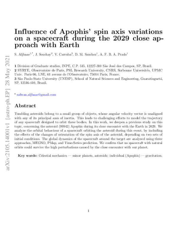 (PDF) Influence of Apophis' spin axis variations on a spacecraft during ...