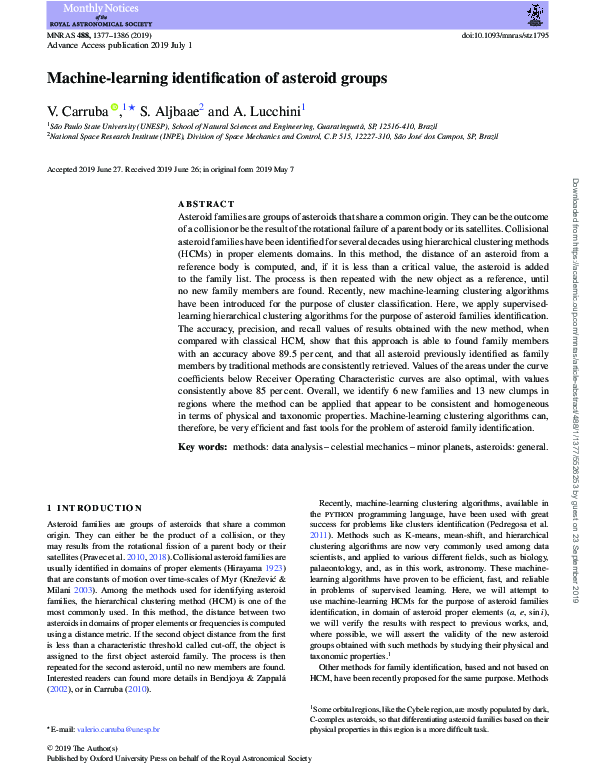(PDF) Machine-learning identification of asteroid groups