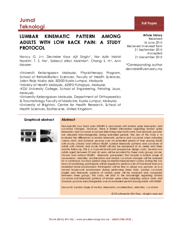 (PDF) Lumbar Kinematic Pattern Among Adults with Low Back Pain: A Study ...