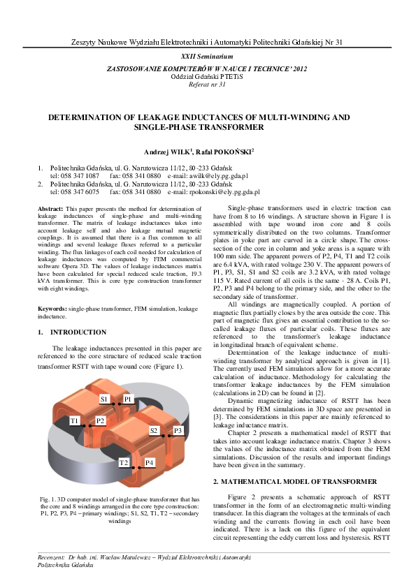 Pdf Determination Of Leakage Inductances Of Multi Winding And Single Phase Transformer