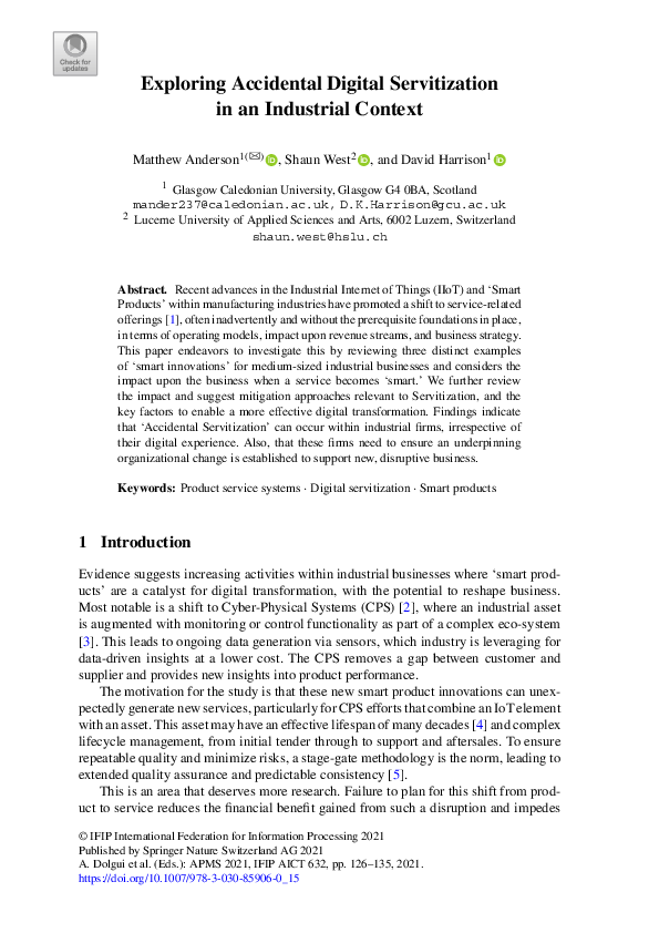 (PDF) Exploring Accidental Digital Servitization in an Industrial Context