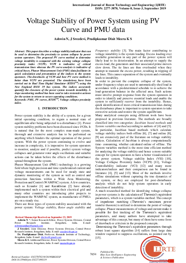(PDF) Voltage Stability of Power System using PV Curve and PMU data