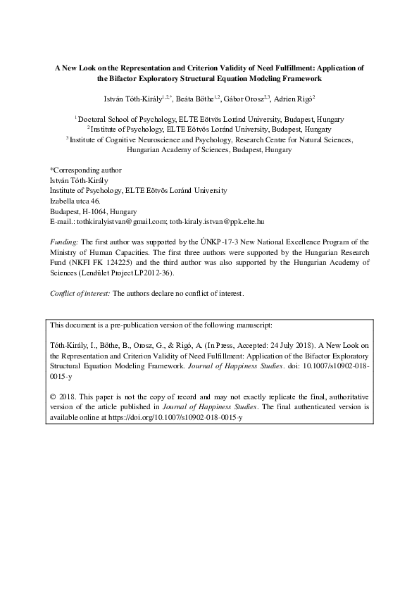 Pdf A New Look On The Representation And Criterion Validity Of Need Fulfillment Application