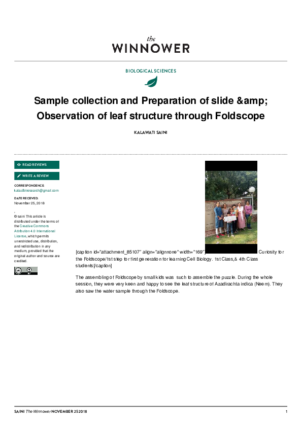 (PDF) Leaf Structure Observation with Foldscope