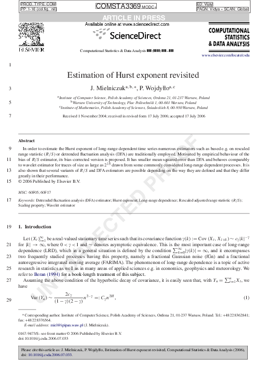 Pdf Estimation Of Hurst Exponent Revisited