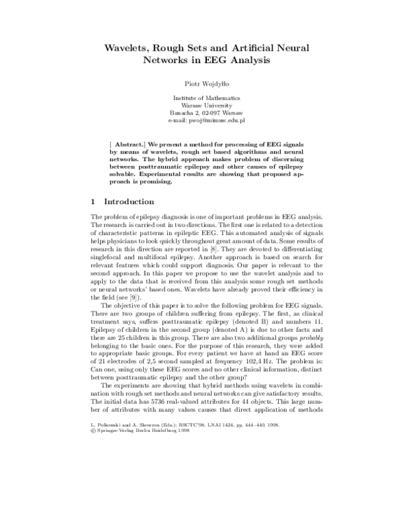 (PDF) Wavelets, Rough Sets and Artificial Neural Networks in EEG Analysis | Piotr Wojdyllo ...