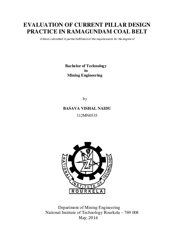 (PDF) Evaluation of Current Pillar Design Practice in Ramagundam Coal Belt