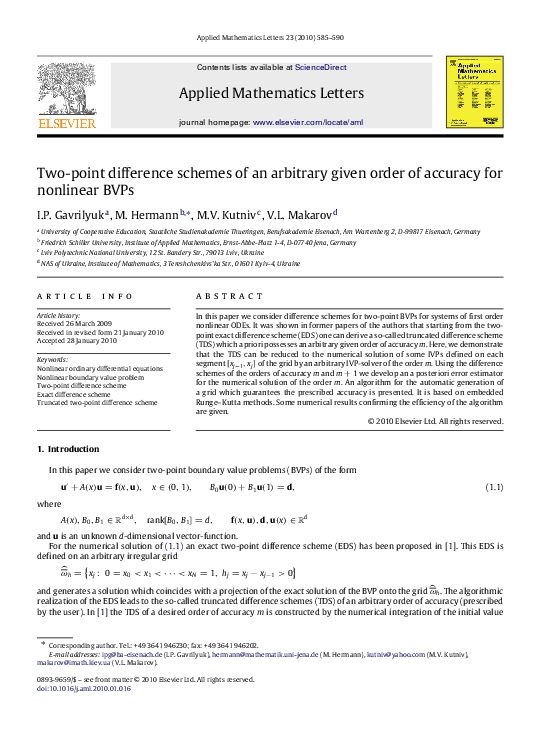 (PDF) Two-point difference schemes of an arbitrary given order of accuracy for nonlinear BVPs