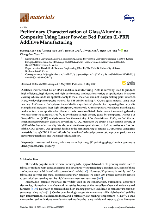 (PDF) Preliminary Characterization of Glass/Alumina Composite Using Laser Powder Bed Fusion (L ...
