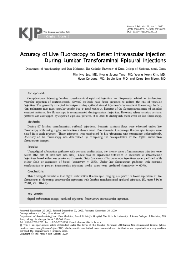 (PDF) Accuracy of live fluoroscopy to detect intravascular injection ...