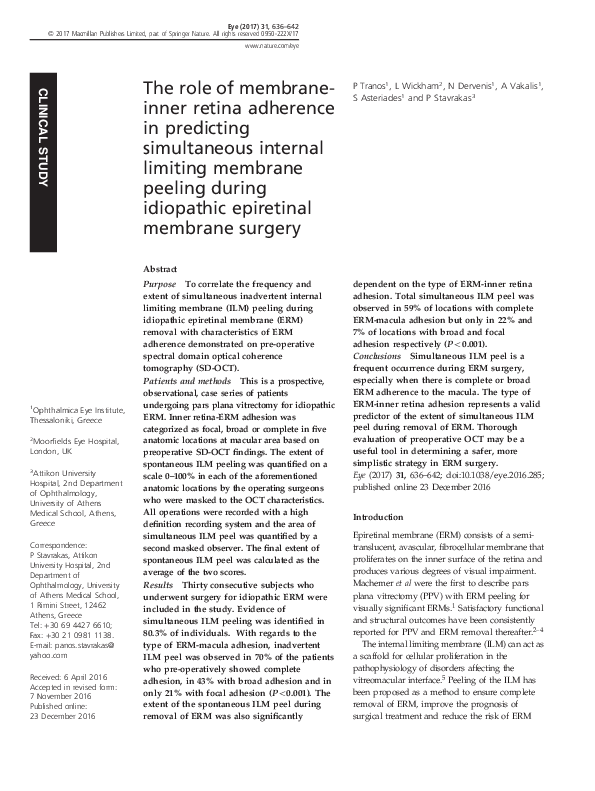 The role of membrane-inner retina adherence in predicting simultaneous ...