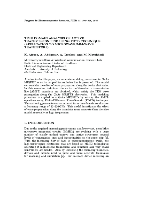 (PDF) Time Domain Analysis of Active Transmission Line Using FDTD Technique (Application to ...