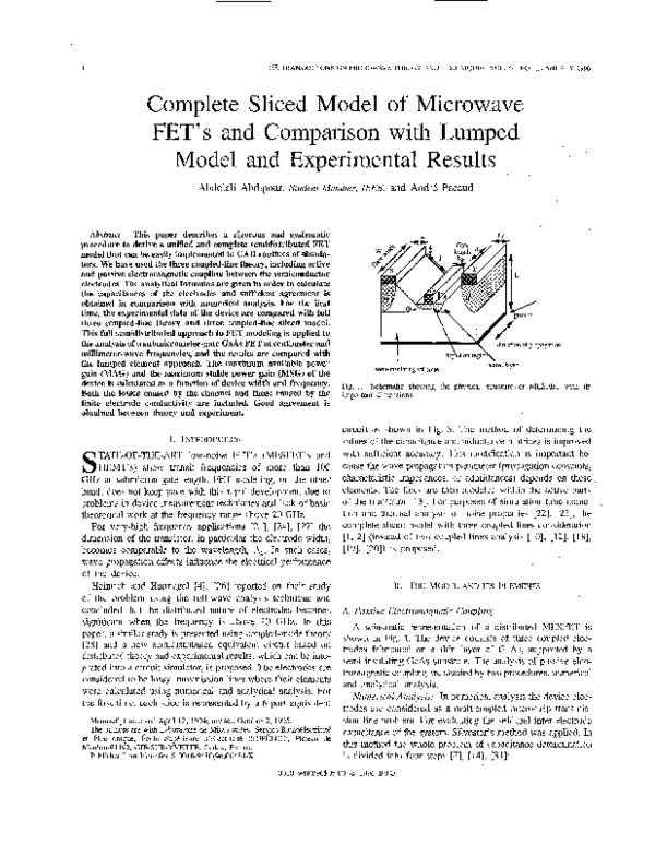 (PDF) Complete sliced model of microwave FET's and comparison with lumped model and experimental ...