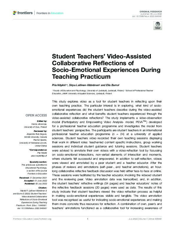 (PDF) Student Teachers’ Video-Assisted Collaborative Reflections of ...