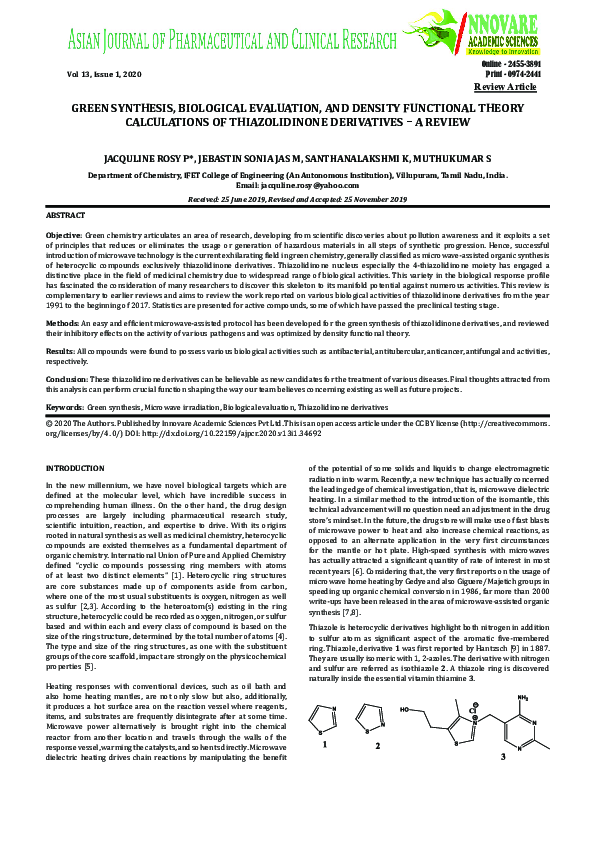 Pdf Green Synthesis Biological Evaluation And Density Functional Theory Calculations Of