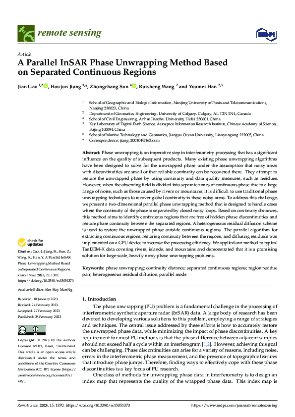 Pdf A Parallel Insar Phase Unwrapping Method Based On Separated Continuous Regions