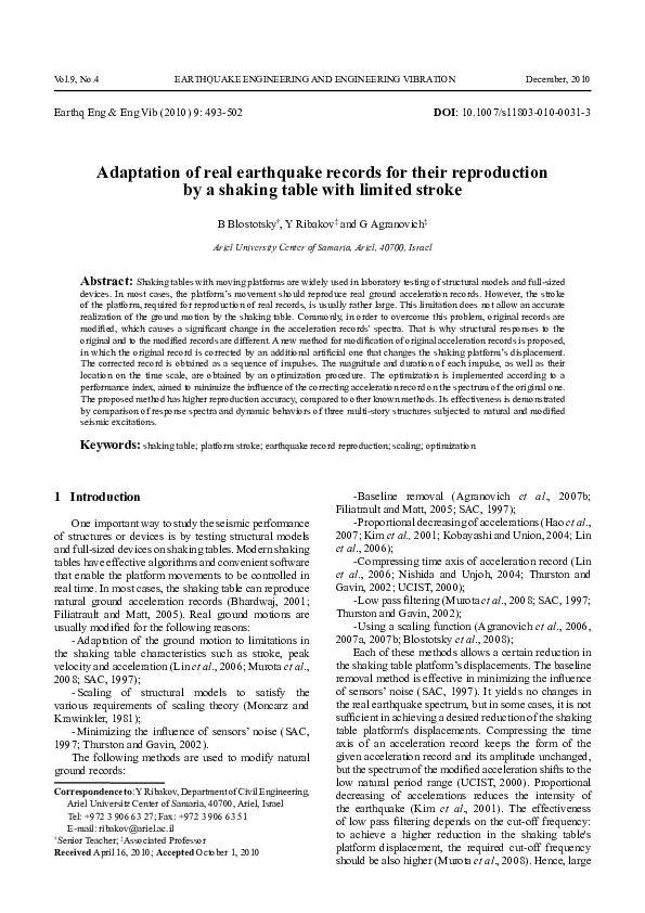 (PDF) Adaptation of real earthquake records for their reproduction by a ...
