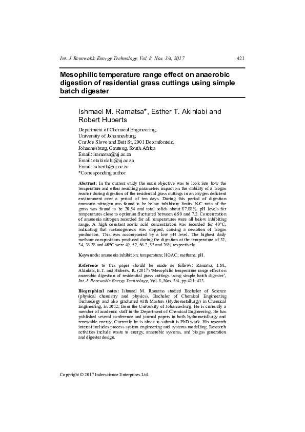 (PDF) Mesophilic temperature range effect on anaerobic digestion of ...