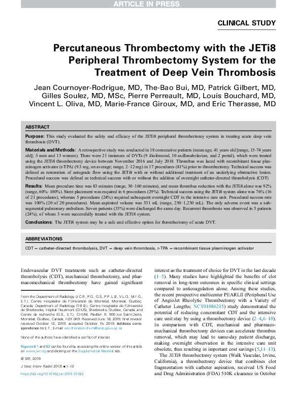 (PDF) Percutaneous Thrombectomy with the JETi8 Peripheral Thrombectomy ...
