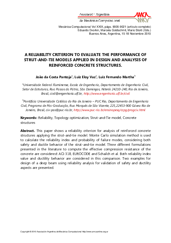 (PDF) A Reliability Criterion to Evaluate the Performance of Strut-And-Tie Models Applied in ...