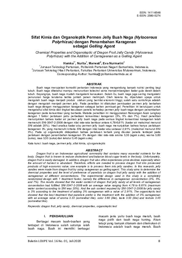 (PDF) Sifat Kimia dan Organoleptik Permen Jelly Buah Naga (Hylocereus ...