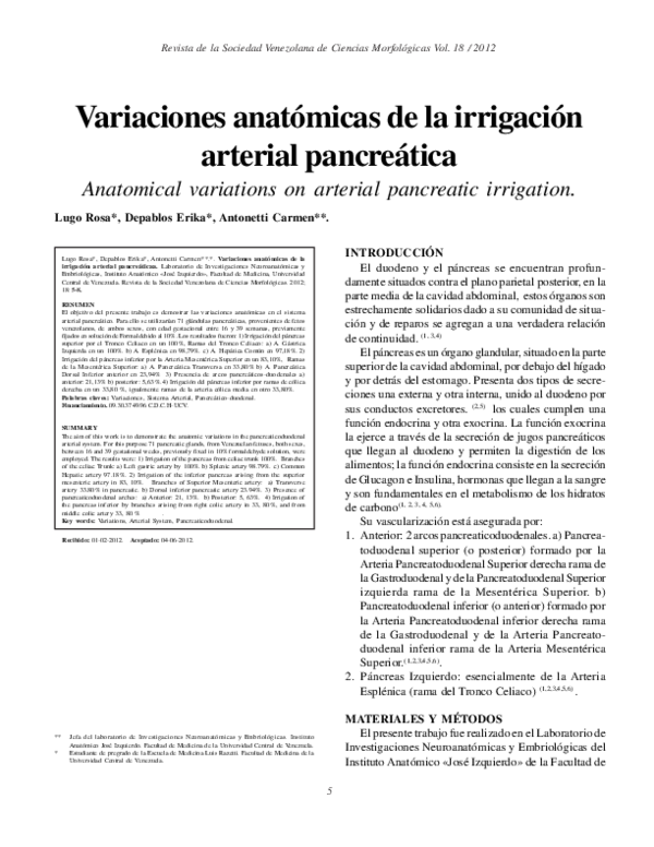(PDF) Variaciones anatómicas de la irrigación arterial pancreática ... (PDF) Variaciones anatómicas de la irrigación arterial pancreática ...