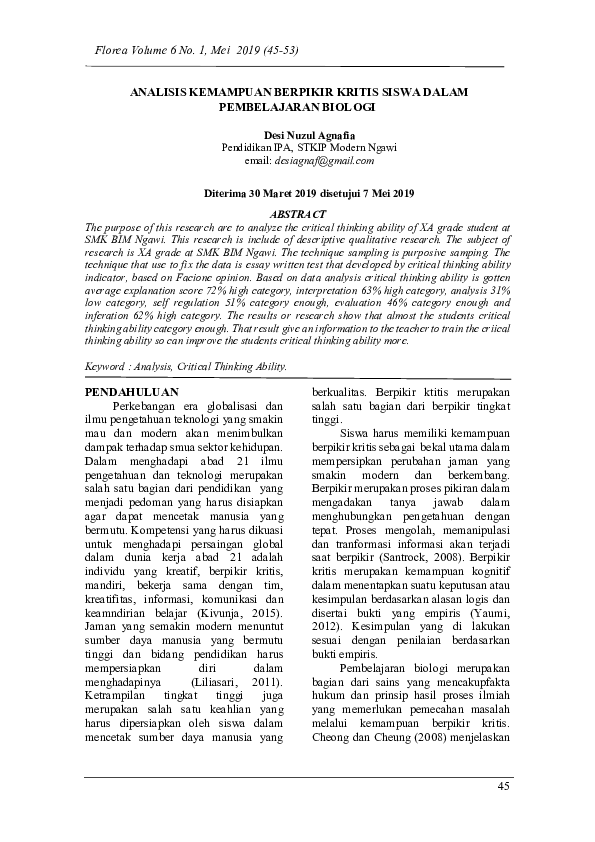 (PDF) Analisis Kemampuan Berpikir Kritis Siswa Dalam Menyelesaikan Soal-Soal Serupa PISA Konten ...