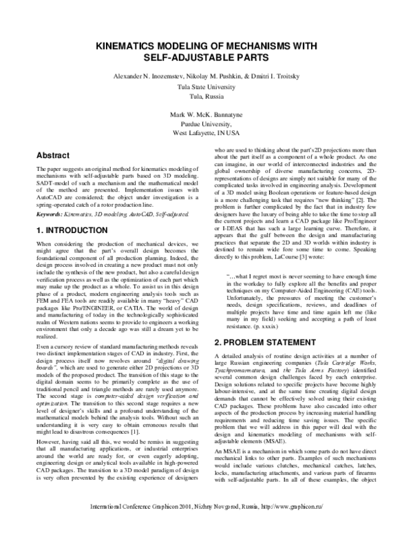 (PDF) Kinematics Modeling of Mechanisms with Self-Adjustable Parts