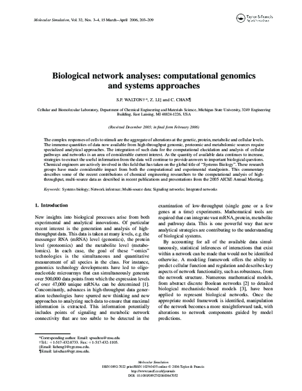 (PDF) Biological network analyses: computational genomics and systems approaches | Christina ...