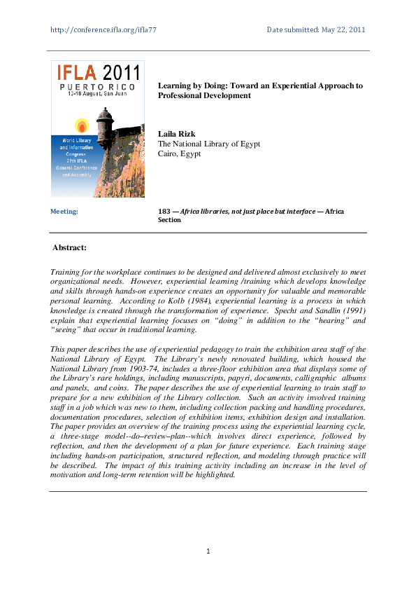 (PDF) Learning by Doing: Toward an Experiential Approach to ...