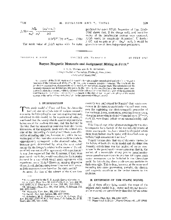 (PDF) Baryon Magnetic Moments and Assignment Mixing in SU(6) | George ...