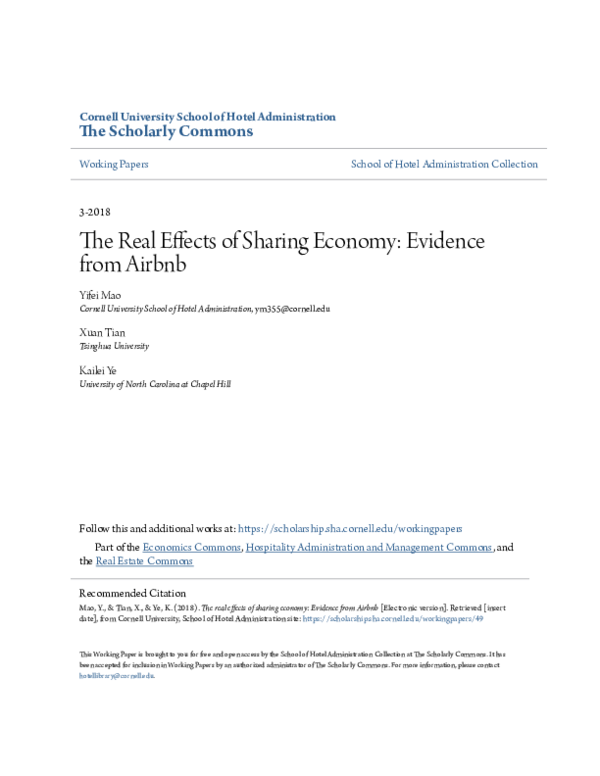 (PDF) The Real Effects of Sharing Economy: Evidence from Airbnb | Yifei ...