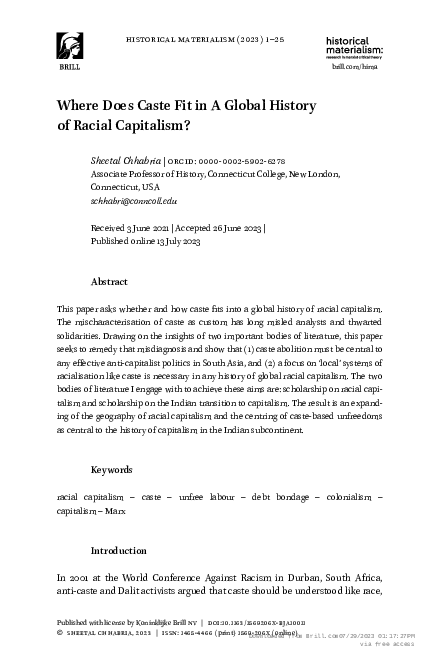(PDF) Where Does Caste Fit in A Global History of Racial Capitalism
