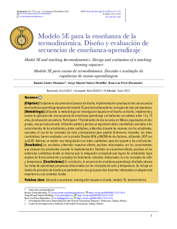 (PDF) Modelo 5E para la enseñanza de la termodinámica. Diseño y ...