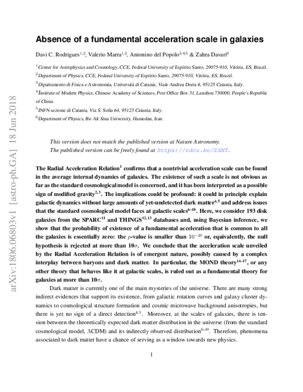 (PDF) Absence of a fundamental acceleration scale in galaxies